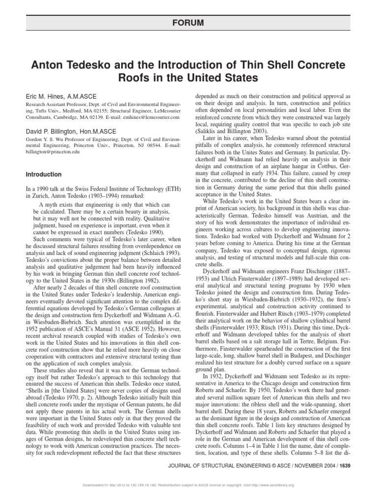 Anton Tedesko and The Introduction of Thin Shell Concrete Roofs in The ...