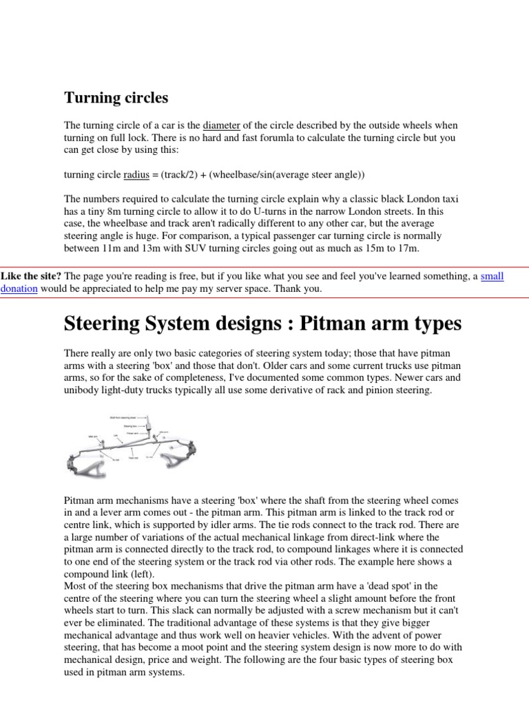 Steering System Designs: Pitman Arm Types: Turning Circles | PDF ...