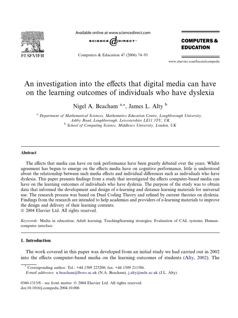 Digital Media | PDF | Dyslexia | Learning Styles