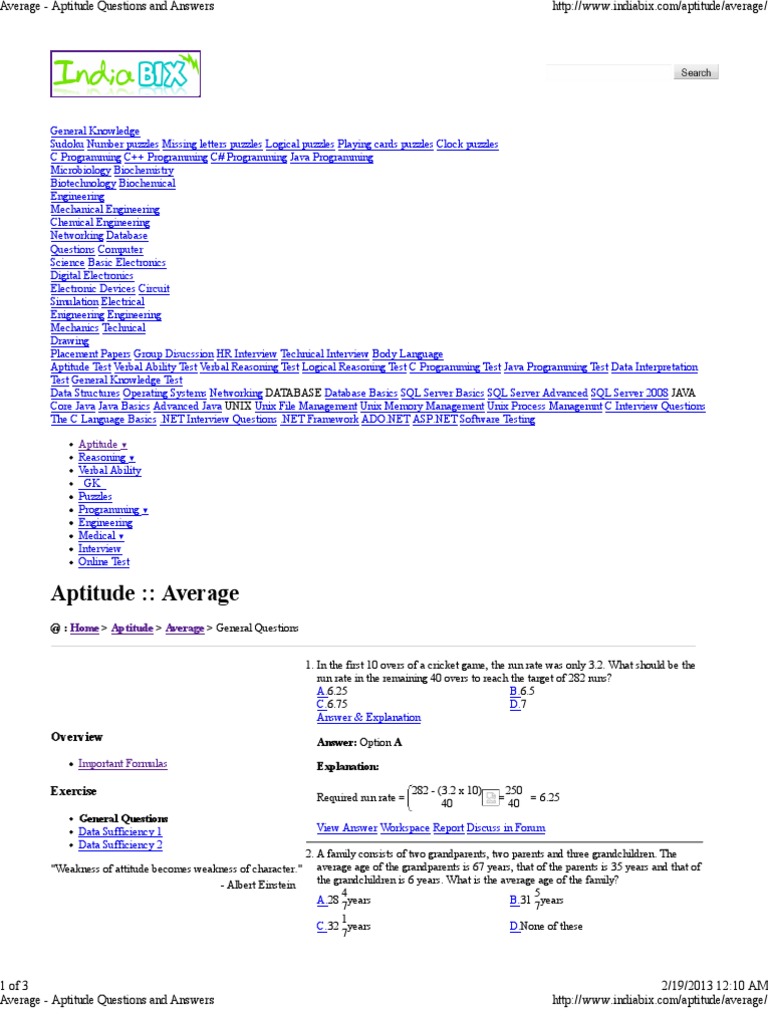 Average - Aptitude Questions and Answers1 | PDF | Engineering | Databases