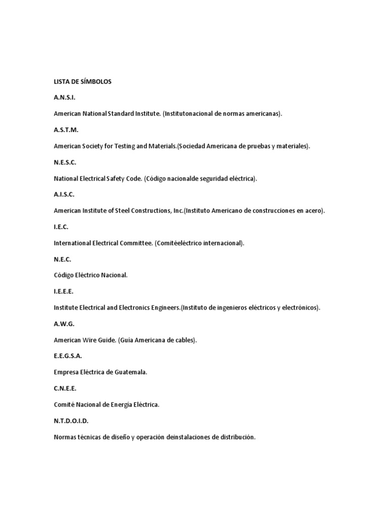 LISTA DE SÍMBOLOS Electricos | PDF | voltaje | Corriente eléctrica