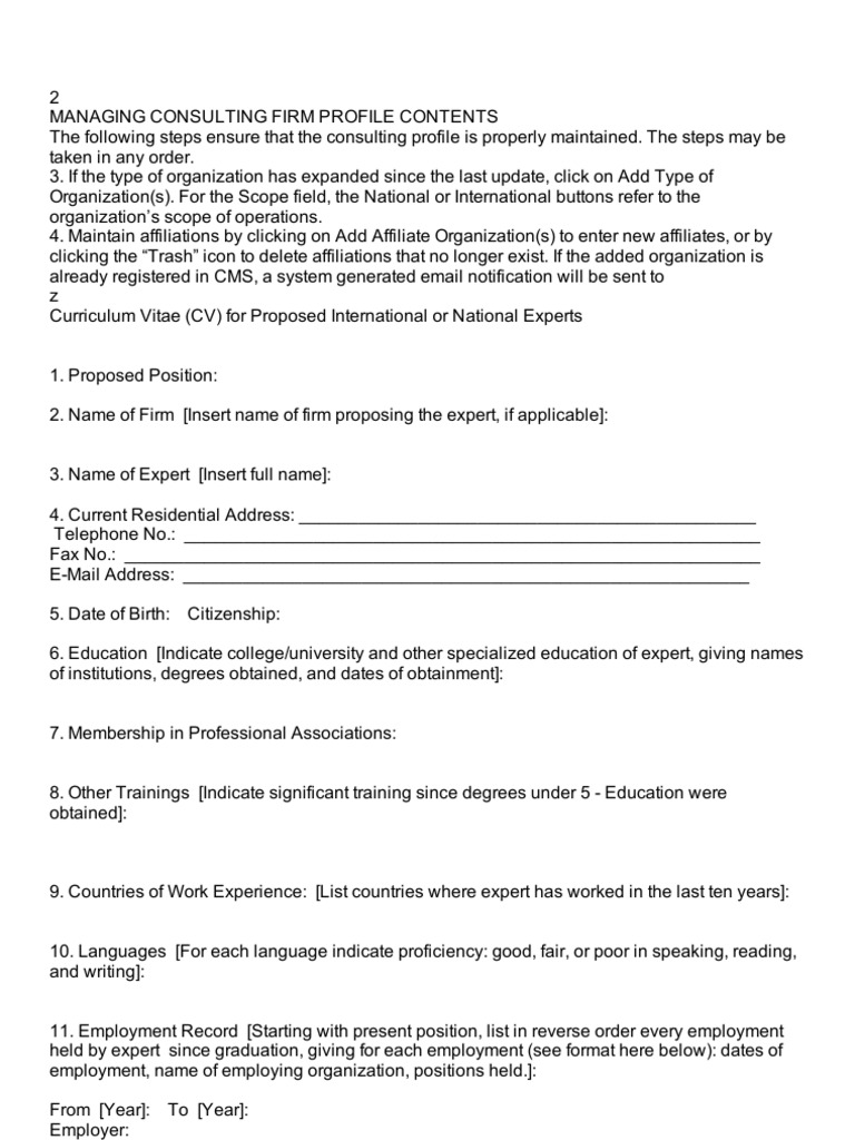 Adb CV Format For Individuals | PDF