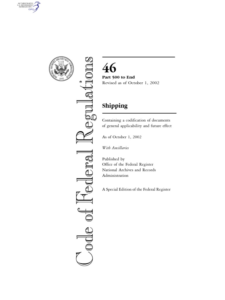 CFR 2002 Title46 Vol9 | PDF | Code Of Federal Regulations | Federal ...