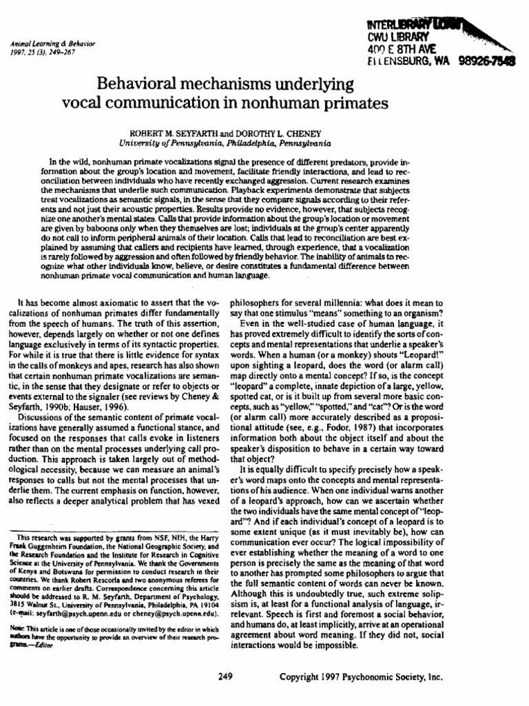 Behavioral Mechanisms Underlying Vocal Communication in Nonhuman ...