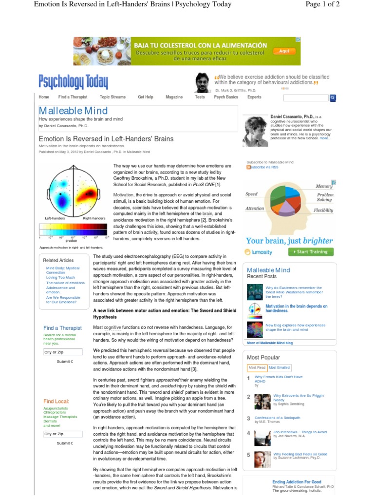 Malleable Mind: Emotion Is Reversed in Left-Handers' Brains | PDF ...