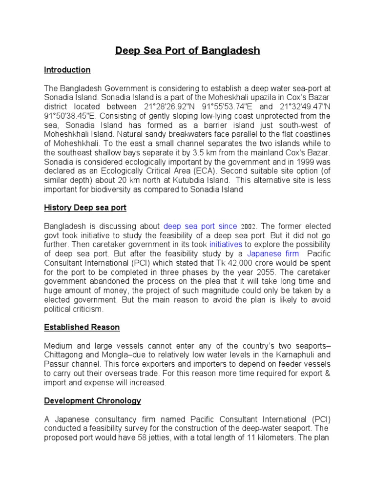 Sonadia Deep Sea Port Development Plans | PDF | Port | Bangladesh
