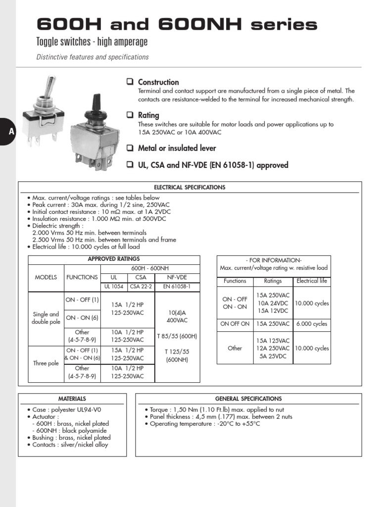 Apem 600H PDF | PDF | Switch | Electrical Connector