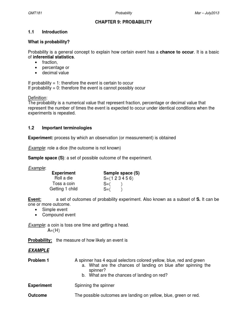 CHAPTER 9 - Probability | Download Free PDF | Probability | Experiment