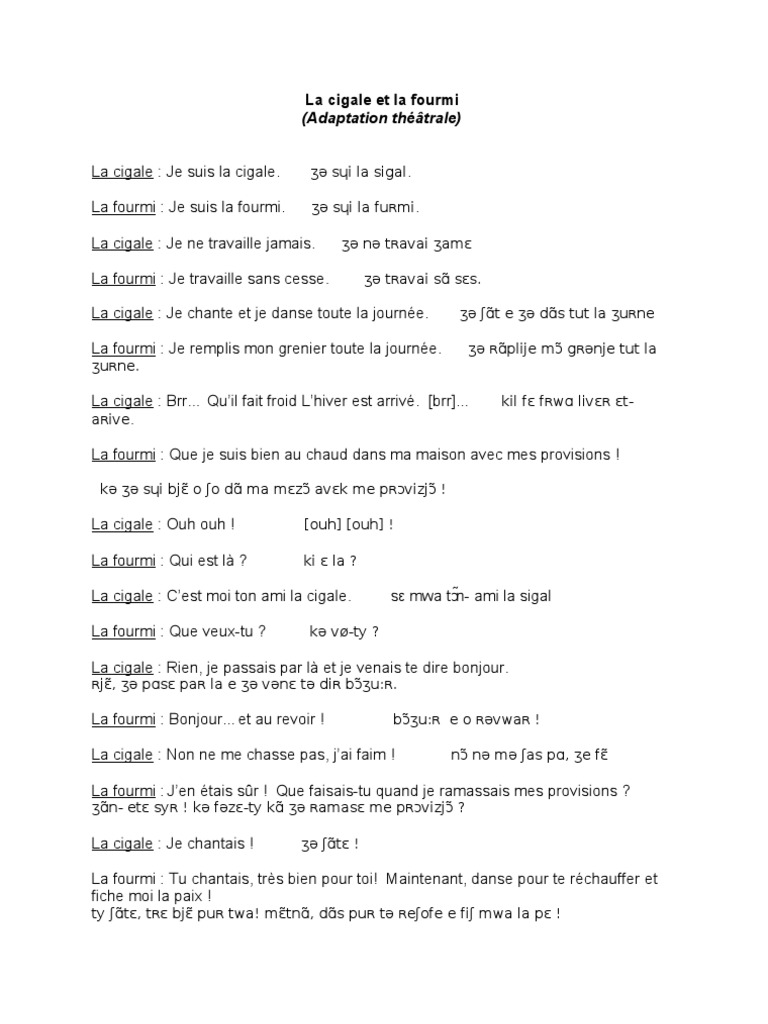 La Cigale Et La Fourmi Adaptation Thêatrale | PDF
