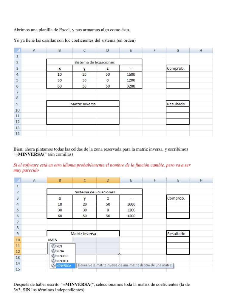 Resolver Matrices Con Excel | PDF