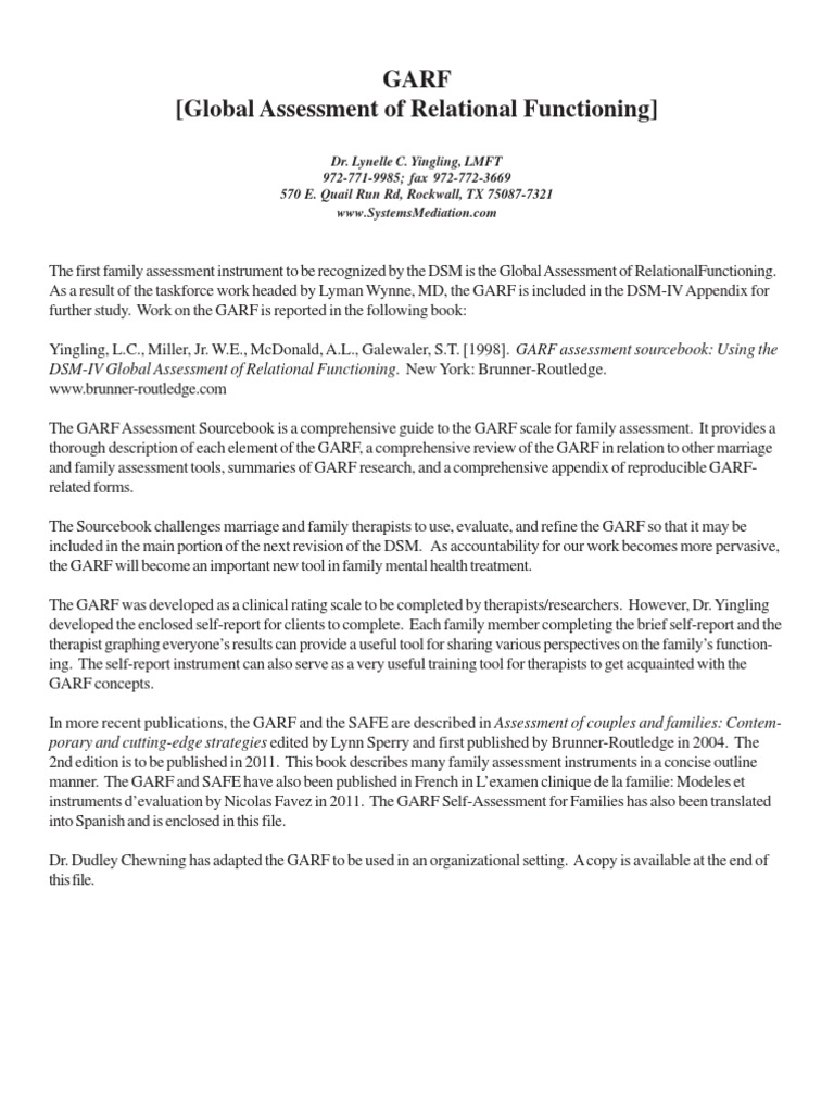 GARF Self Assessment & Team | PDF | Diagnostic And Statistical Manual ...