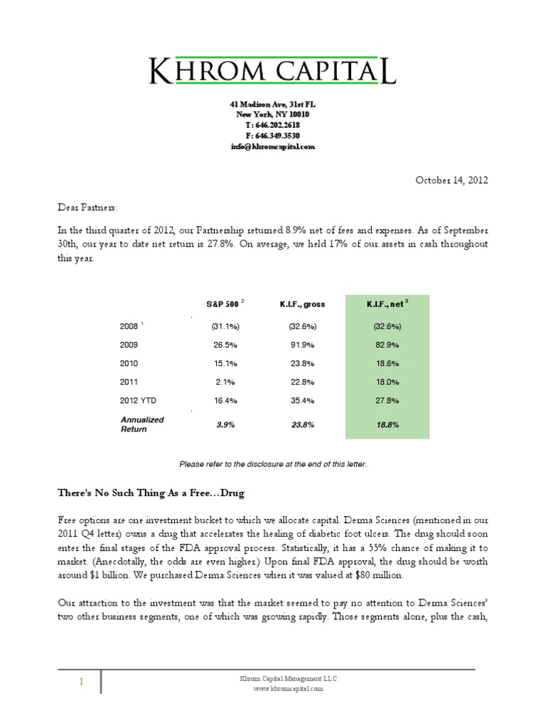 Eric Khrom of Khrom Capital 2012 Q3 Letter | PDF | Investing | Stocks