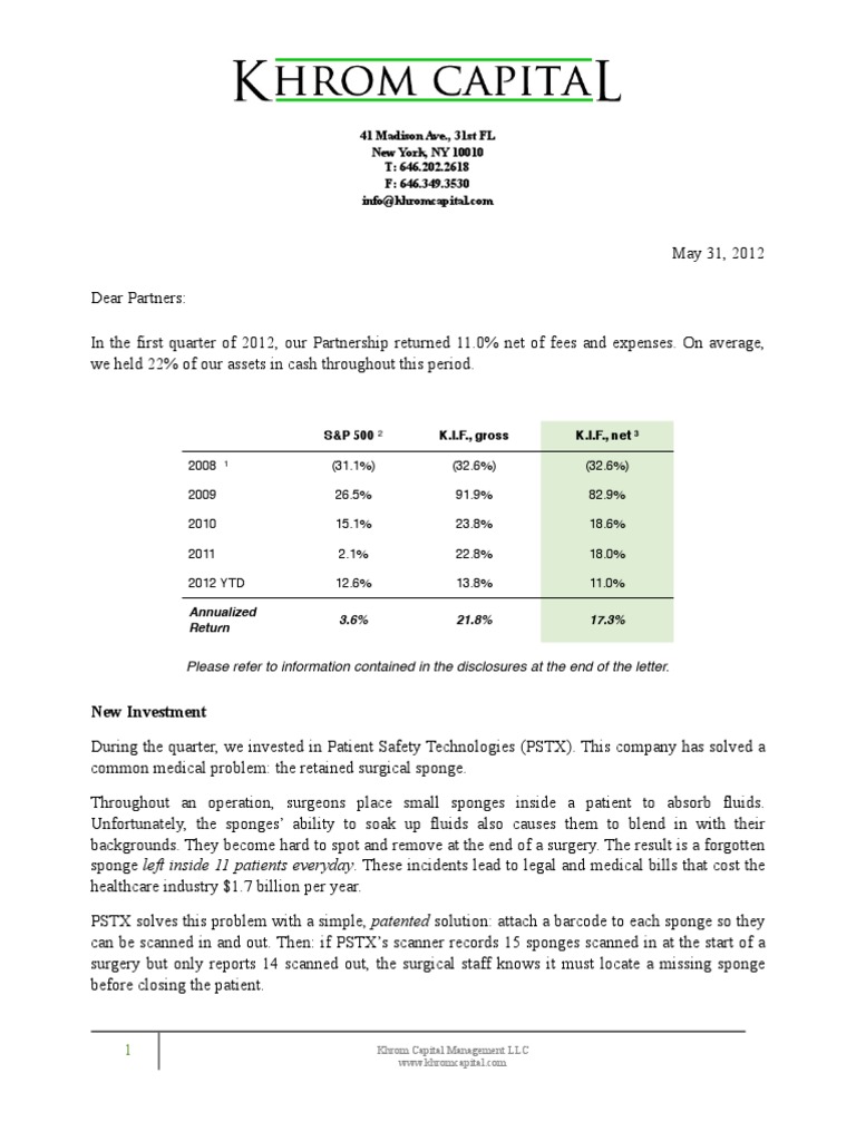 Eric Khrom of Khrom Capital 2012 Q1 Letter | PDF | Value Investing ...