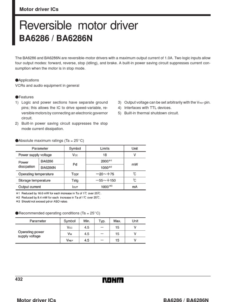 Ba6286 N Ci Drive de Motor 1a 15 Voltios | PDF | Power Supply | Electrical Resistance And ...
