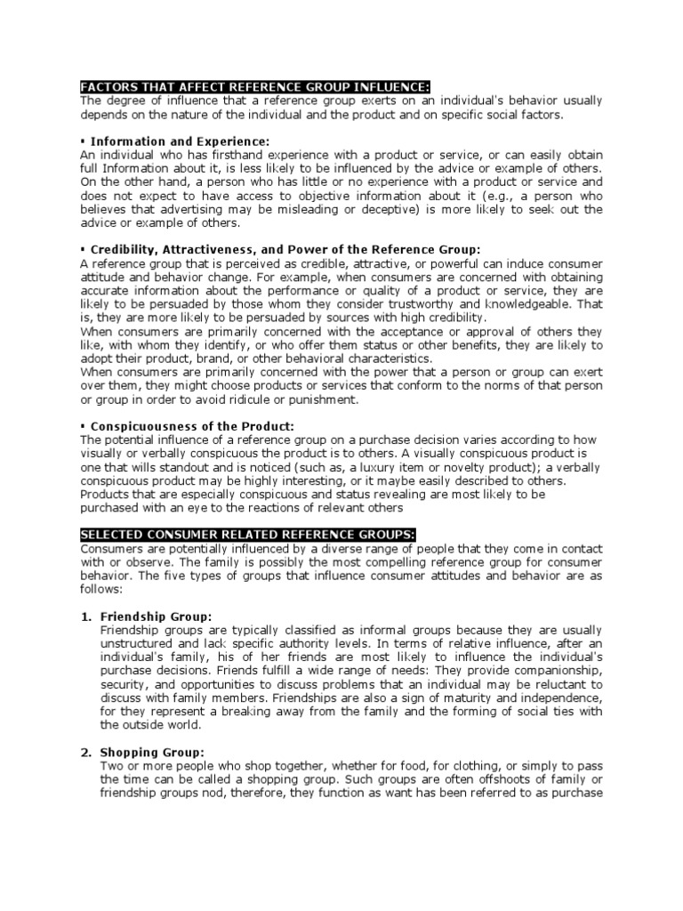 Factors That Affect Reference Group Influence | PDF | Brand | Behavior