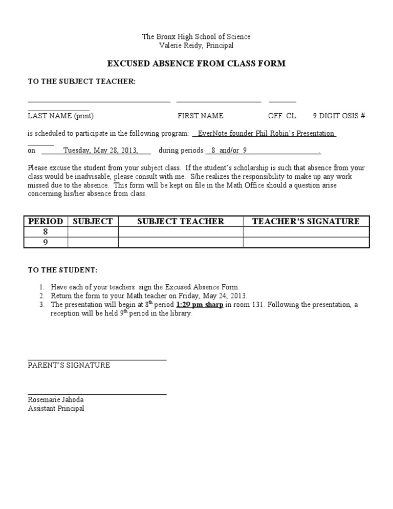 Student Absence Form for Presentation | PDF | Wellness