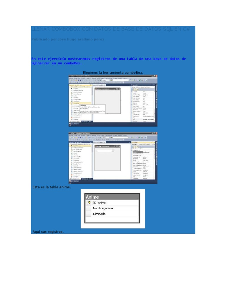 Llenar Combobox Con Datos De Base De Datos Sql En C Pdf Tabla Base De Datos Sql