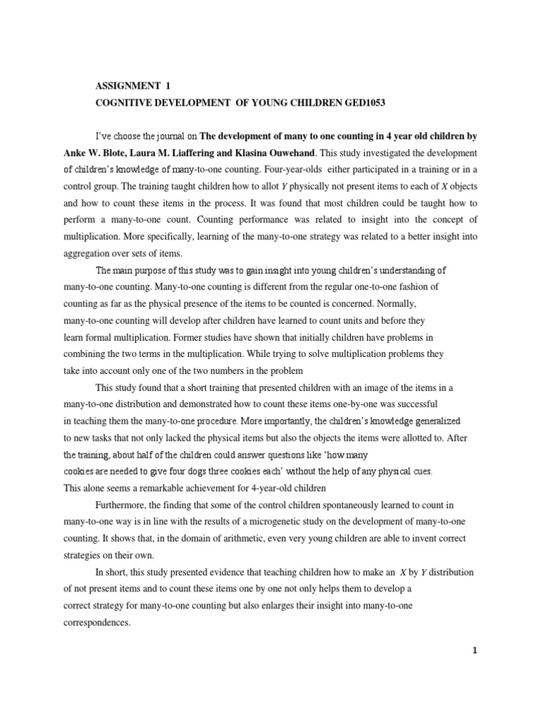 Assignment 1 Cognitive Development of Young Children Ged1053 | PDF | Cognitive Development ...