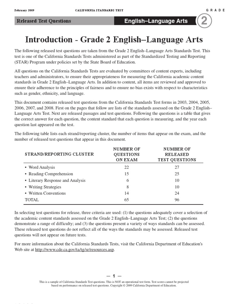 California Released Test Questions LA 2nd Grade | PDF | Reading ...