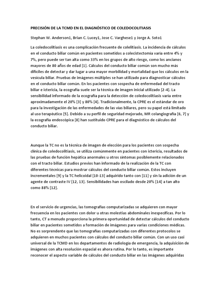 Precisión de La TCMD en El Diagnóstico de Coledocolitiasis | PDF | Ct ...