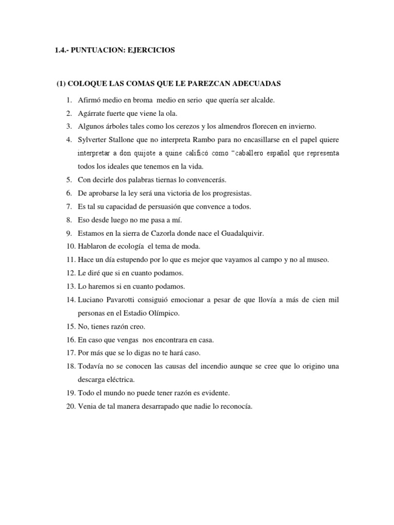 Ejercicios de Puntuaci N | PDF