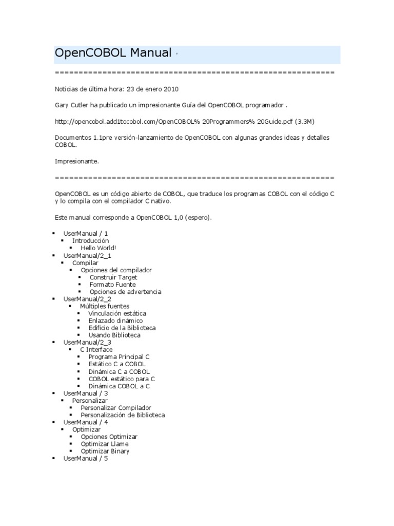 Guía Completa de OpenCOBOL 1.0 | PDF | Compilador | Programa de computadora