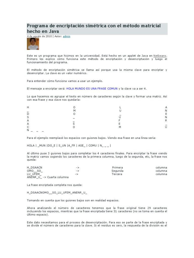 Programa de Encriptación Simétrica en Java | PDF | Criptografía ...