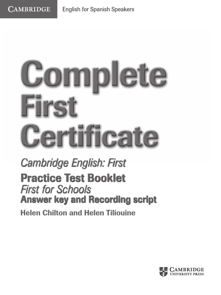 Cambridge English: First First For Schools: Practice Test Booklet | PDF ...