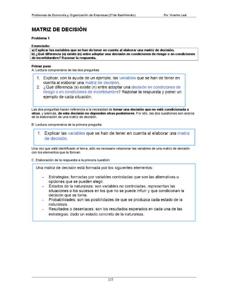 Matrices de Decisión en Economía | PDF | Toma de decisiones | Beneficio ...