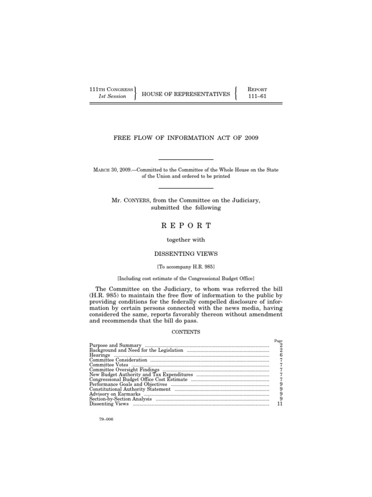 111 C R House of Representatives 111-61: 1st Session | PDF | First ...