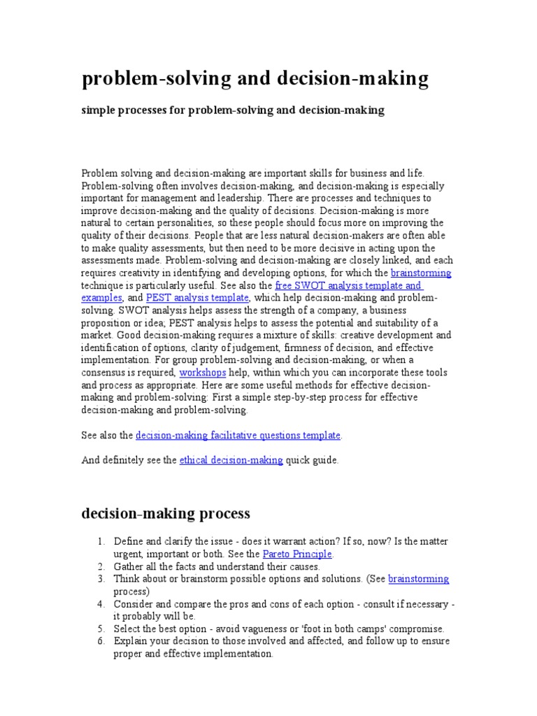 A Guide to Effective Problem Solving and Decision Making: Processes ...