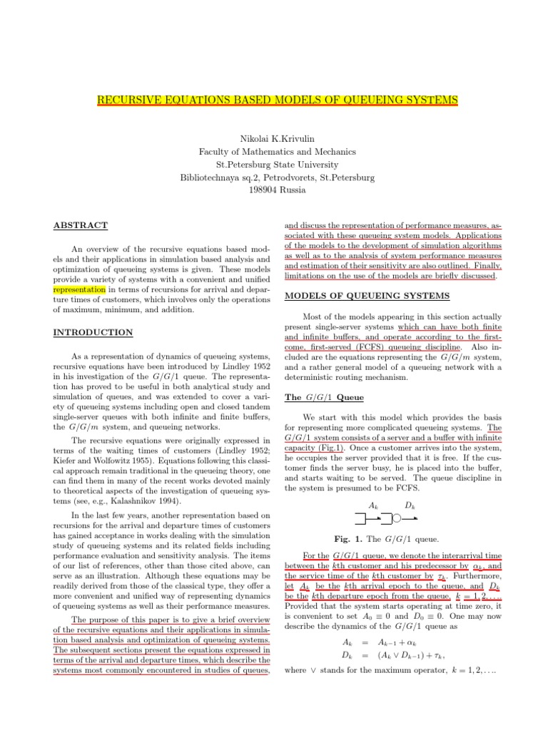 Recursive Equations Based Models of Queueing Systems | PDF | Simulation | Variance