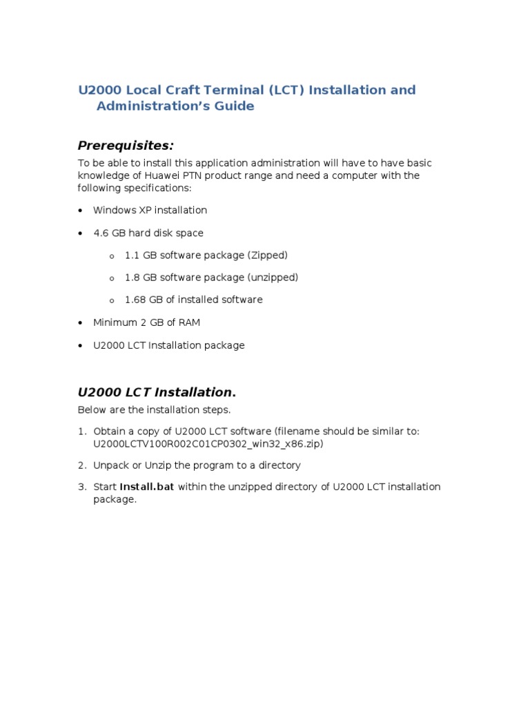 U2000 LCT Installation Part1 | PDF