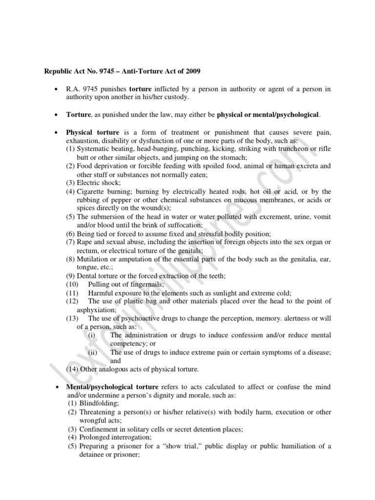 Anti Torture Act RA 9745 | Download Free PDF | Torture | Solitary ...