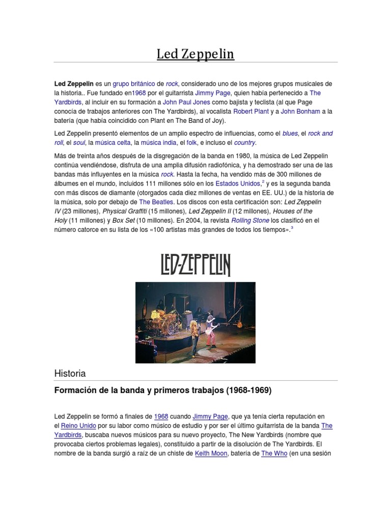 Historia de Led Zeppelin: Orígenes y Éxitos | PDF | Led Zeppelin ...