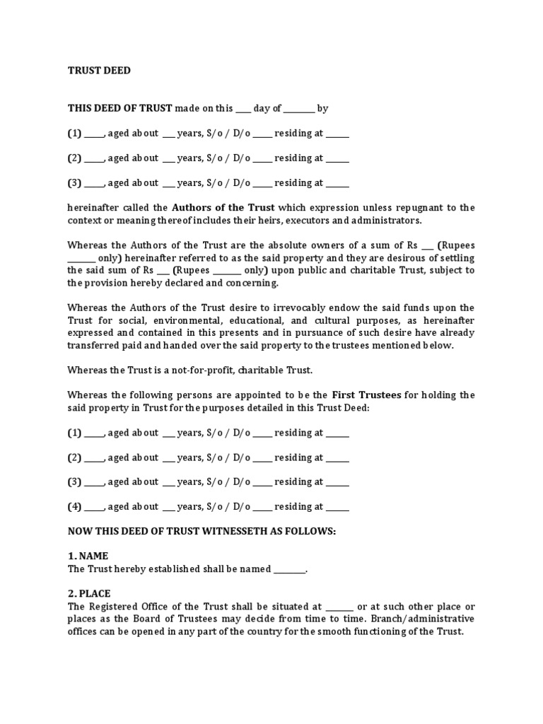 Sample Trust DeedSample Trust Deed | PDF | Trust Law | Trustee