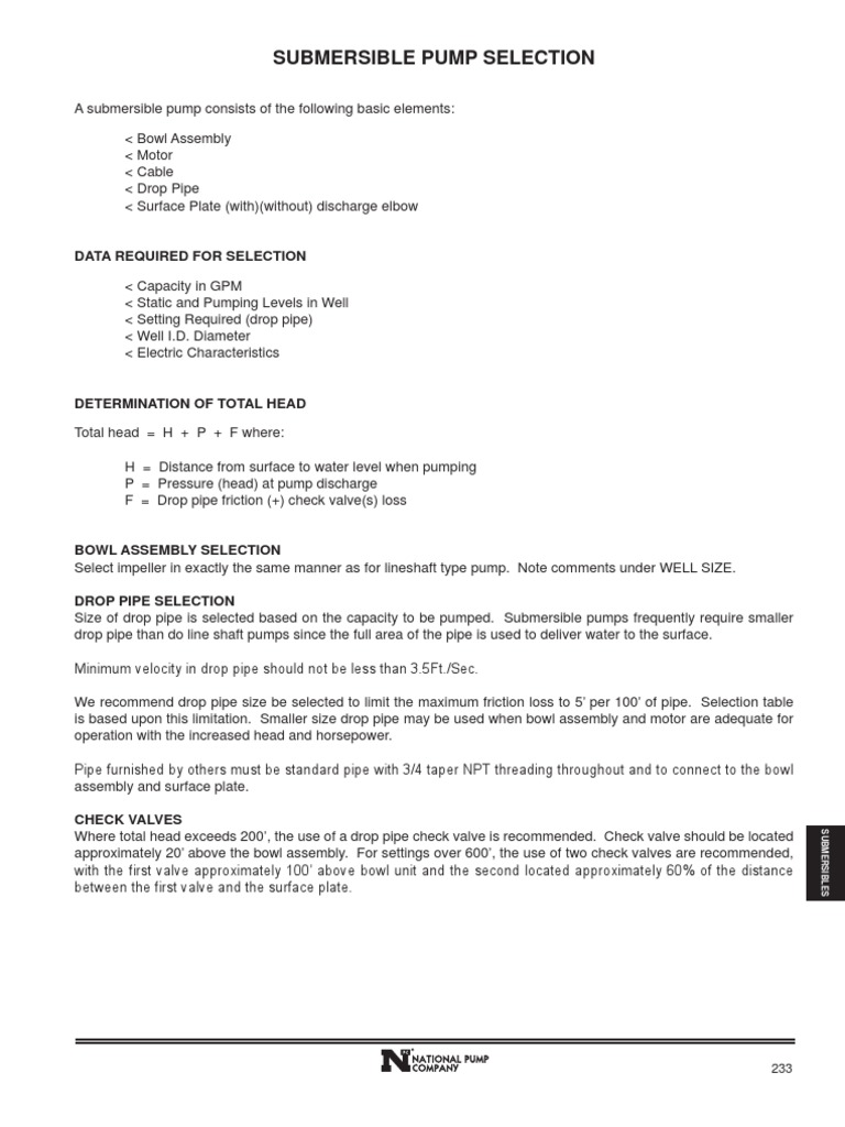 SUBMERSIBLE PUMP Selection | Download Free PDF | Pump | Pipe (Fluid Conveyance)
