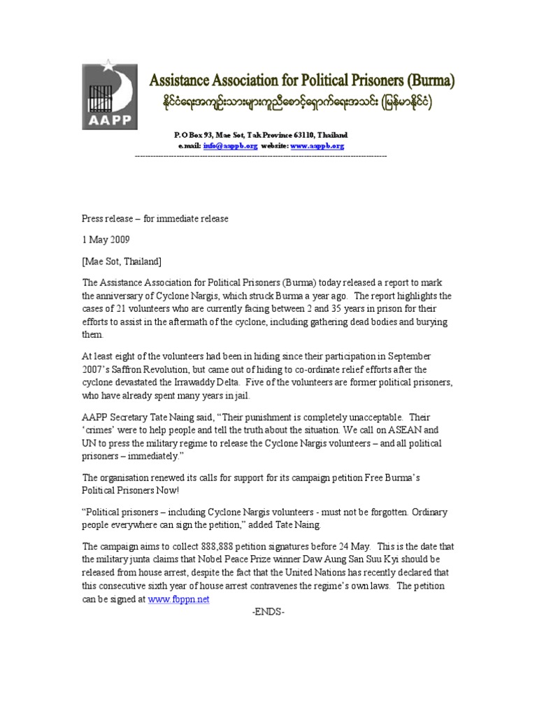 21 Cyclone Nargis Volunteers Still in Prison | PDF