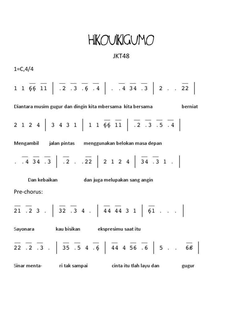 Notasi Lagu Sayonara dan Liriknya | PDF