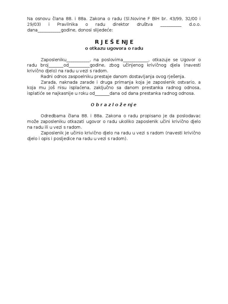 Otkaz Ugovora o Radu-Povreda Radne Obaveze | PDF