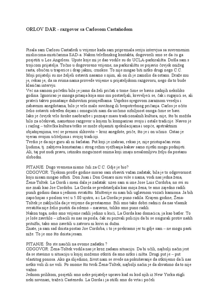 Orlov Dar I Prica Carevo Sjeme - Razgovor Sa Carlosom Castanedom | PDF