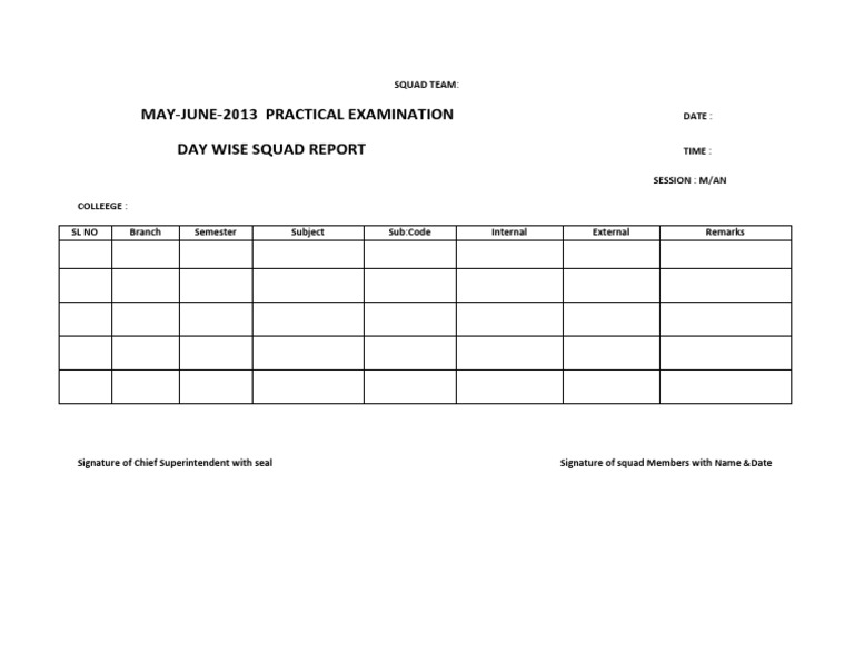 May-June-2013 Practical Examination Day Wise Squad Report | PDF