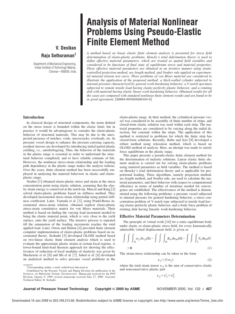 Analysis of Material Nonlinear Problems Using Pseudo-Elastic Finite Element Method | PDF ...