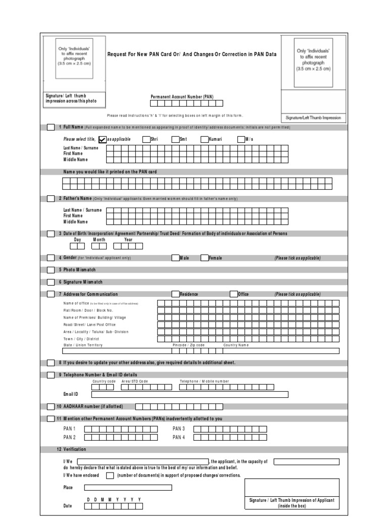 PAN Card Application and Update Form | PDF