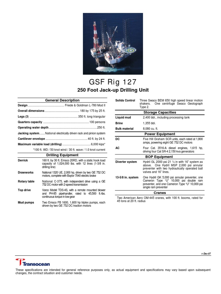 1 1 GSF Rig 127 - Specs | PDF | Drilling Rig | Oil Well