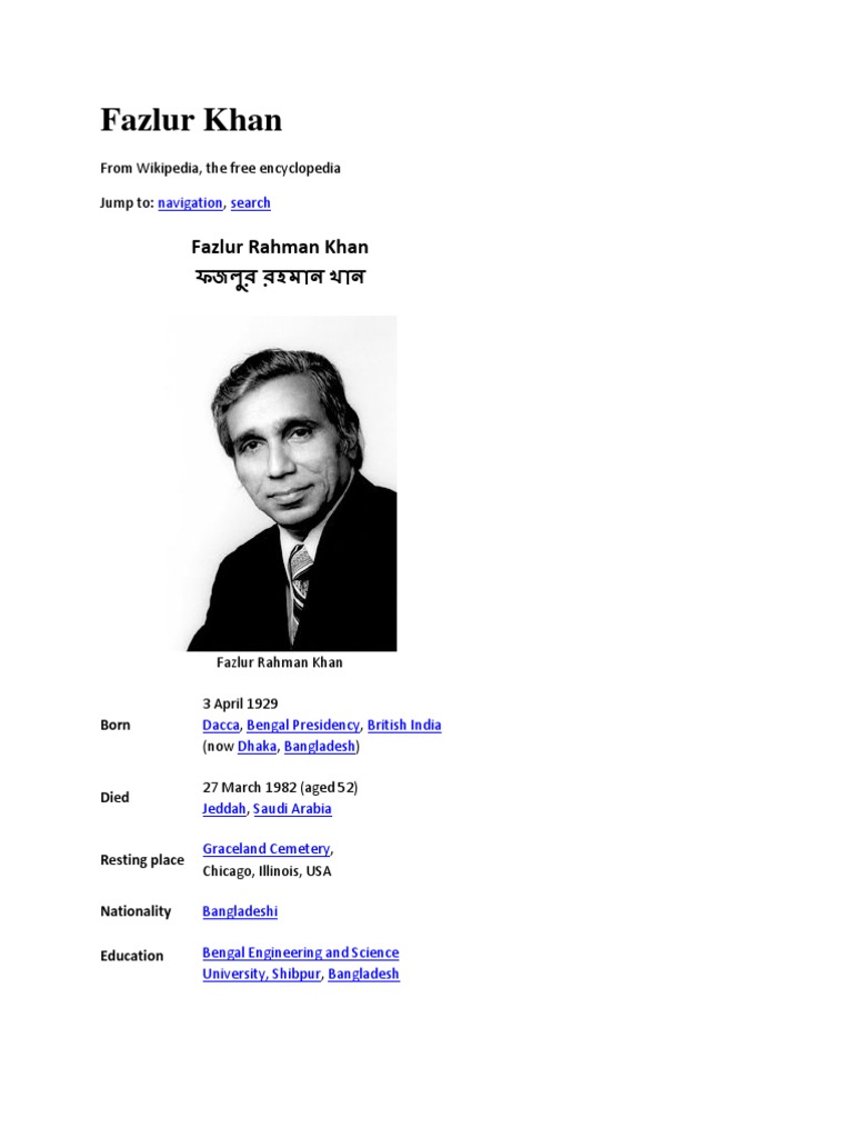 Fazlur Rahman Khan | PDF | Structural Engineering | Engineering