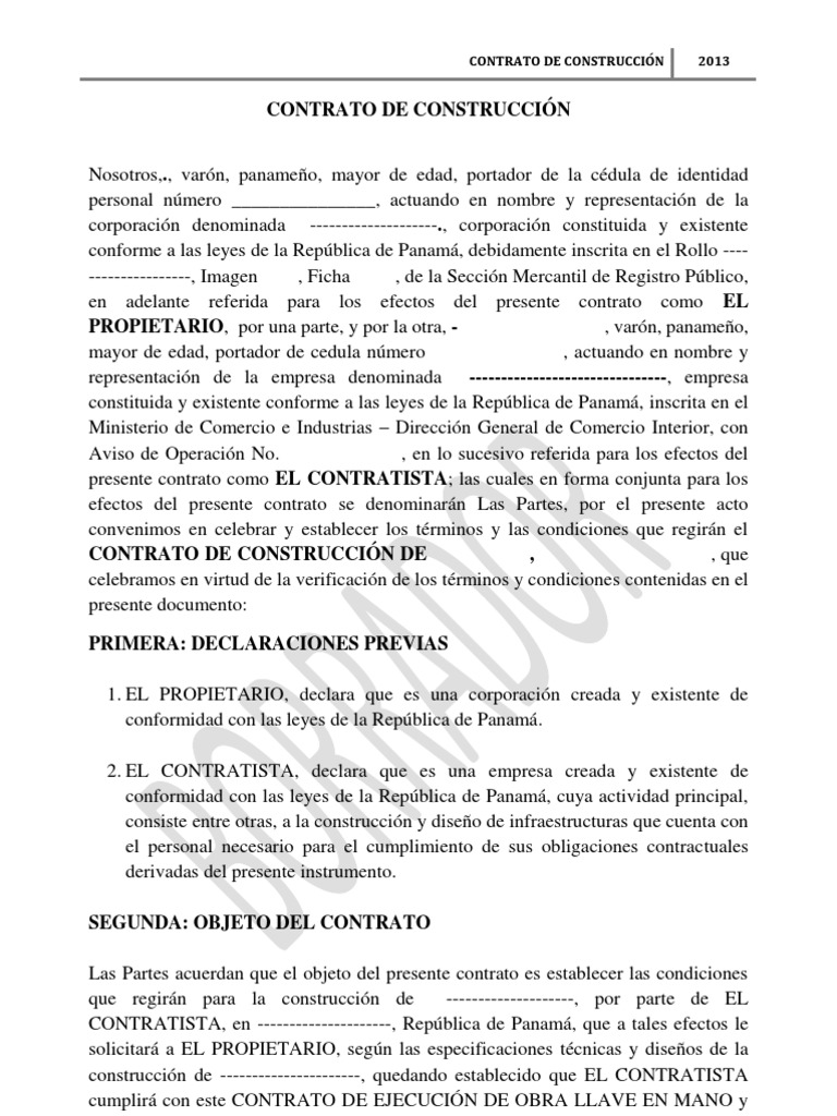 Contrato Construccion | PDF | Outsourcing | Panamá