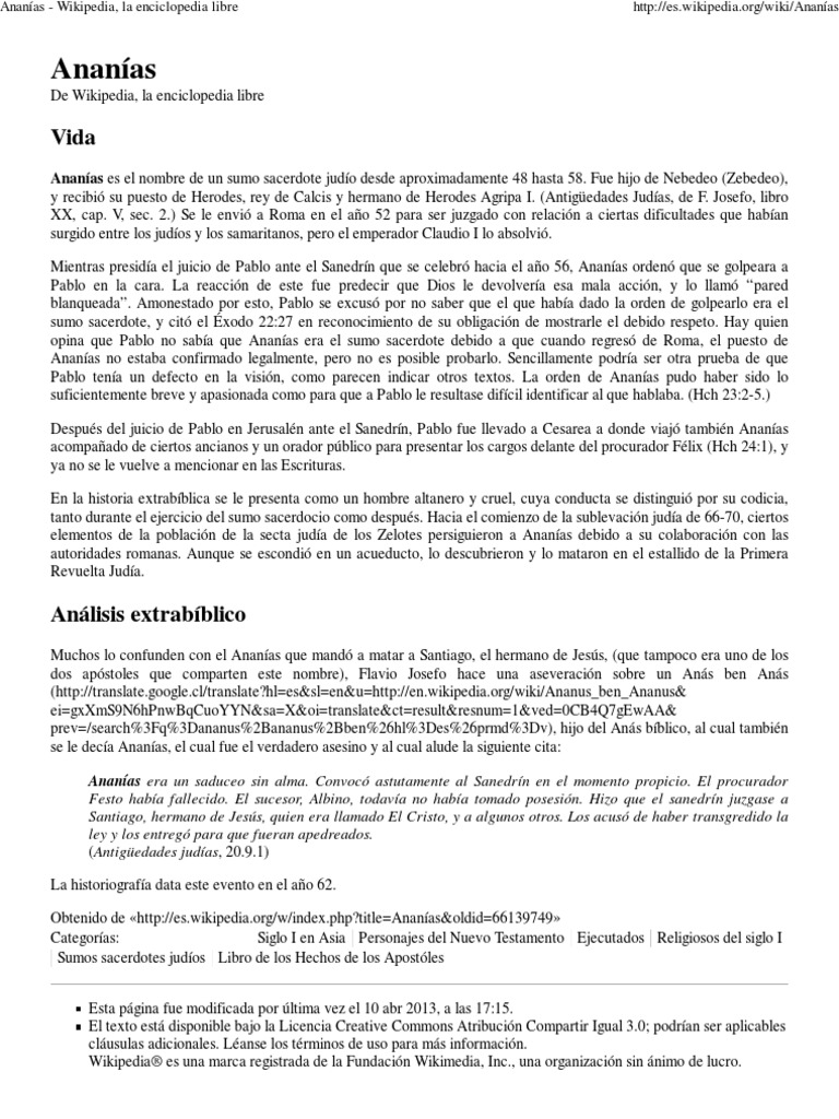 Ananías - Wikipedia, La Enciclopedia Libre | PDF | Judios y judaísmo ...