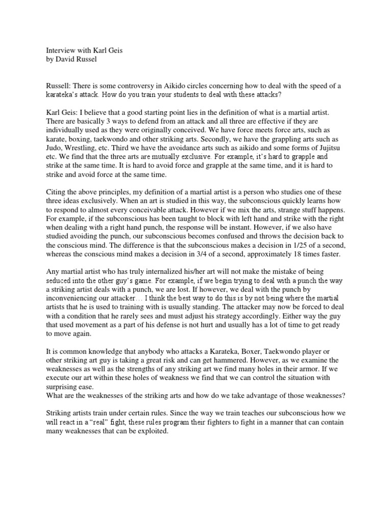 Aikido vs. Striking Arts: Karl Geis Interview | PDF | Aikido | Jujutsu