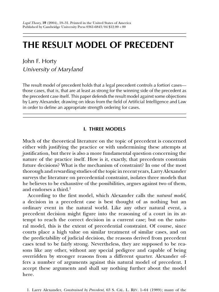 The Result Model of Precedent: John F. Horty | PDF | Precedent | Reason